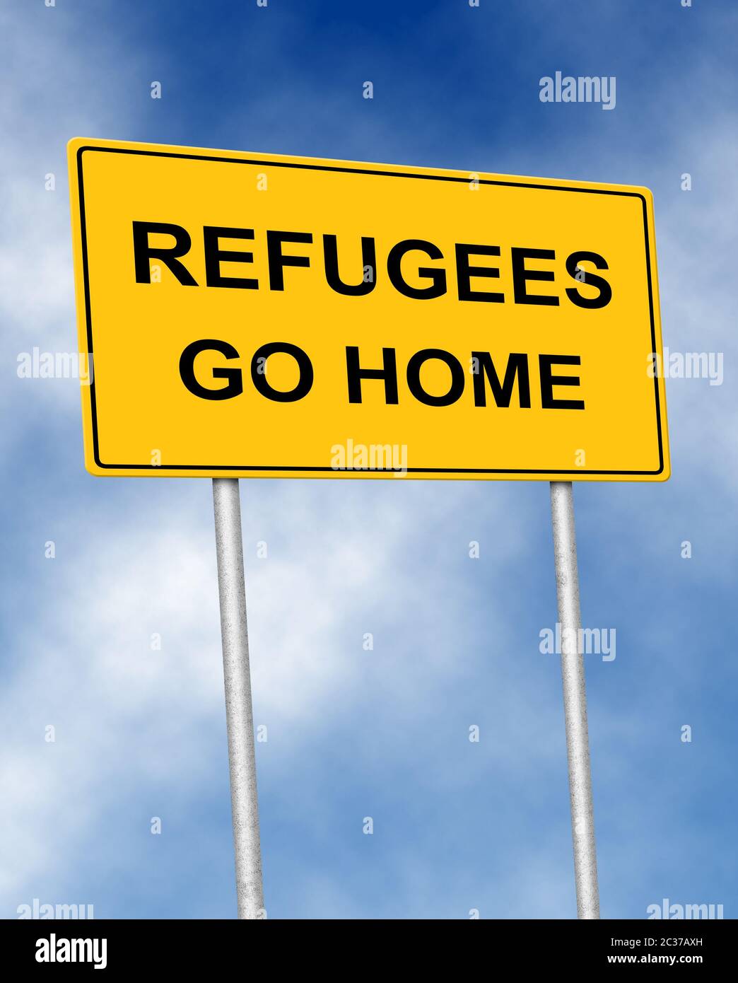 The road sign symbol with text Refugees go home Stock Photo - Alamy