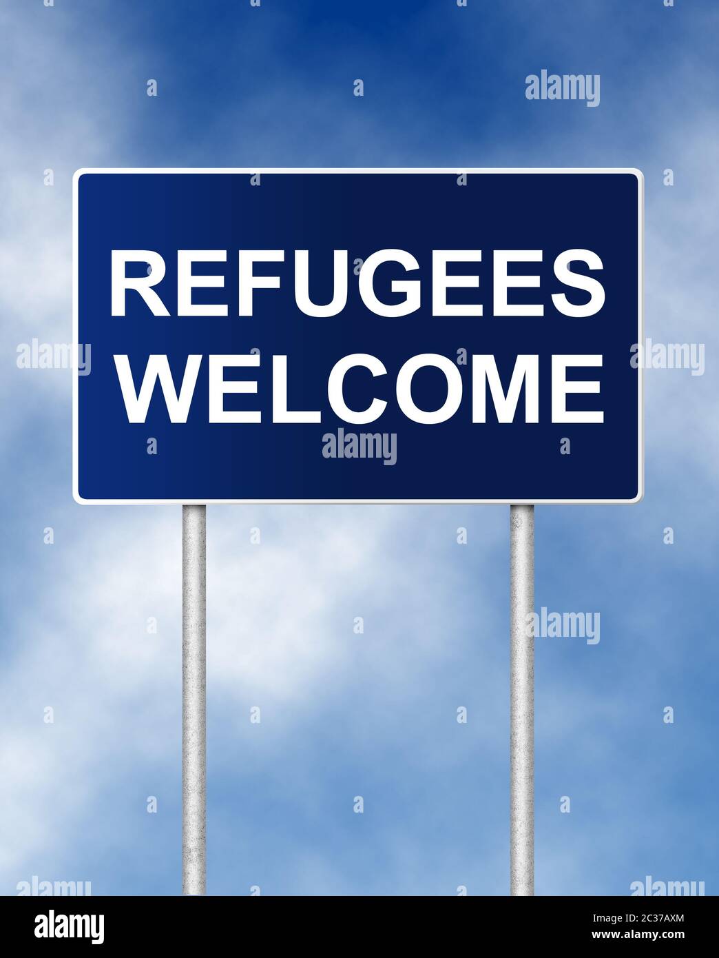 The road sign symbol with text Refugees welcome Stock Photo - Alamy