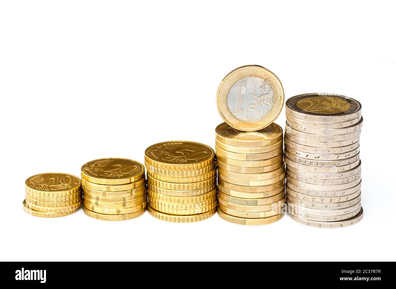 Stacks chart of gold coins isolated on white background Stock Photo - Alamy