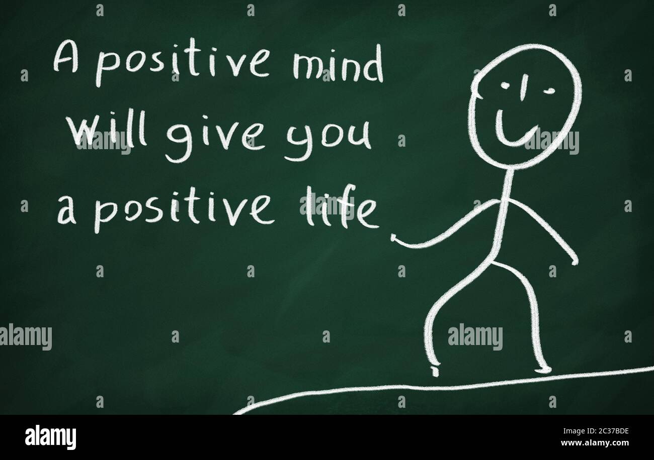 On the blackboard draw character and write A positive minds will give ...