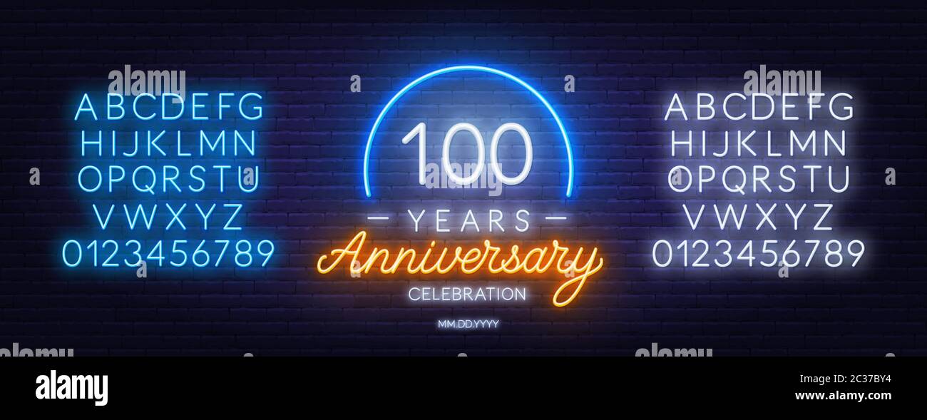 100th anniversary celebration neon sign on dark background Stock Vector ...