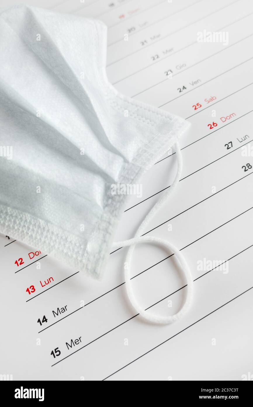 Montly calendar with self protection face mask. Coronavirus concept ...
