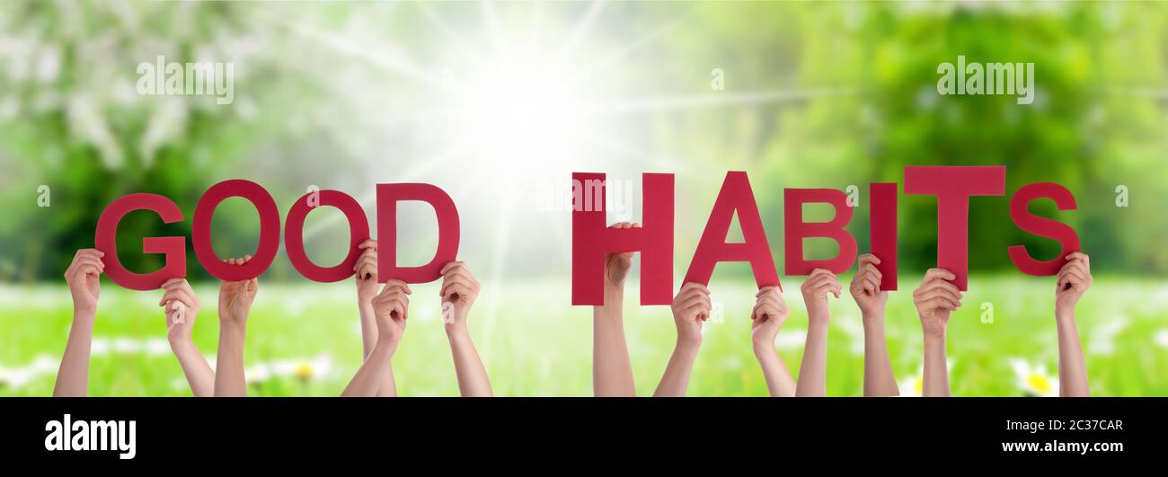 People Hands Holding Colorful English Word Good Habits. Sunny Green ...