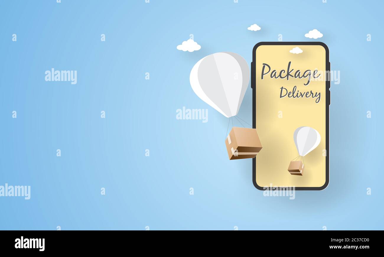Balloon with package floating in online delivery services ,Delivery ...