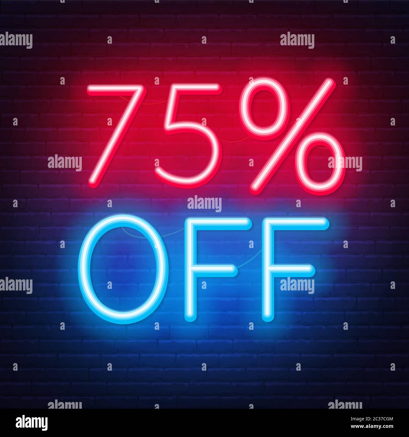 75 percent off neon lettering on brick wall background Stock Vector ...