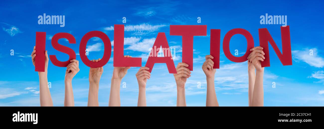 People Hands Holding Colorful English Word Isolation. Blue Sky As ...