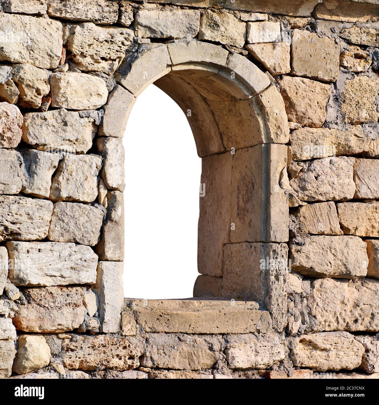Window in the ancient stone wall white isolated Stock Photo - Alamy