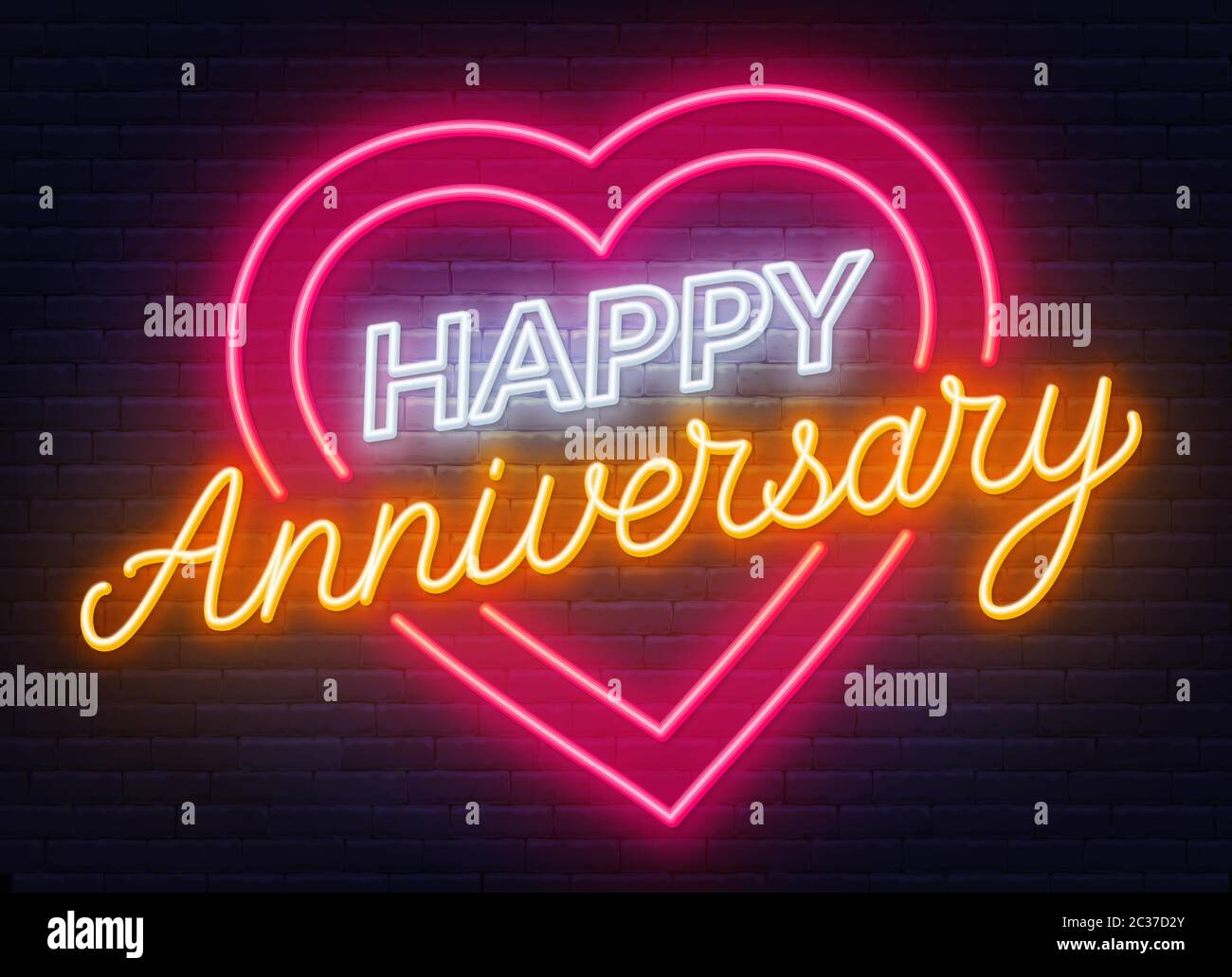 Happy anniversary neon sign. Greeting card on dark background Stock ...