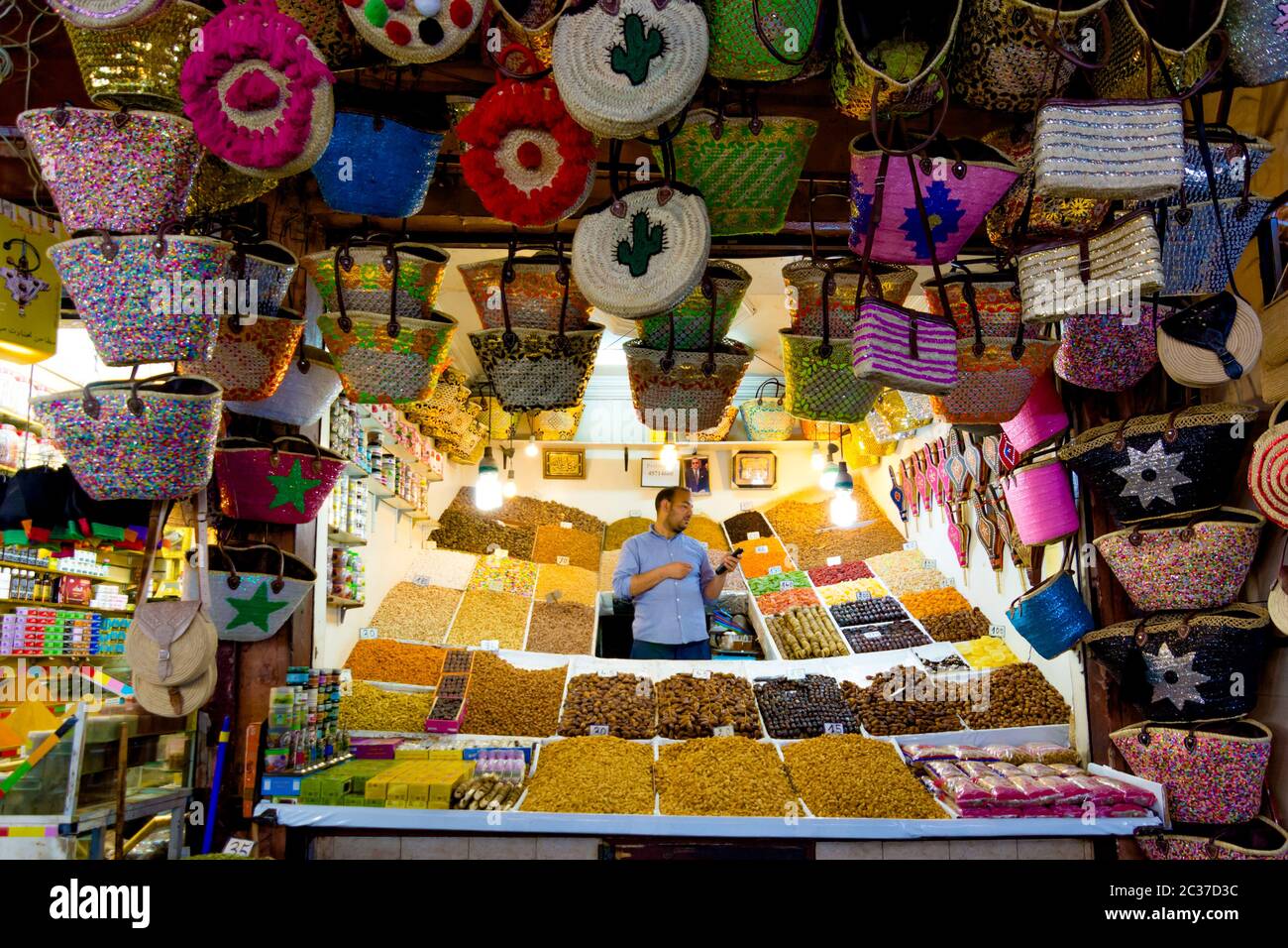 Marrakech, Feb 2019: Vendor selling traditional Moroccan spices and ...