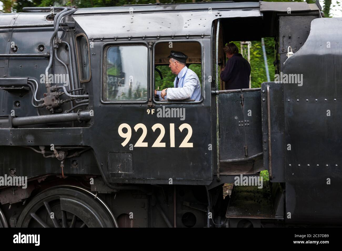 On the footplate of Standard Class 9F locomotive at Alresford Station ...