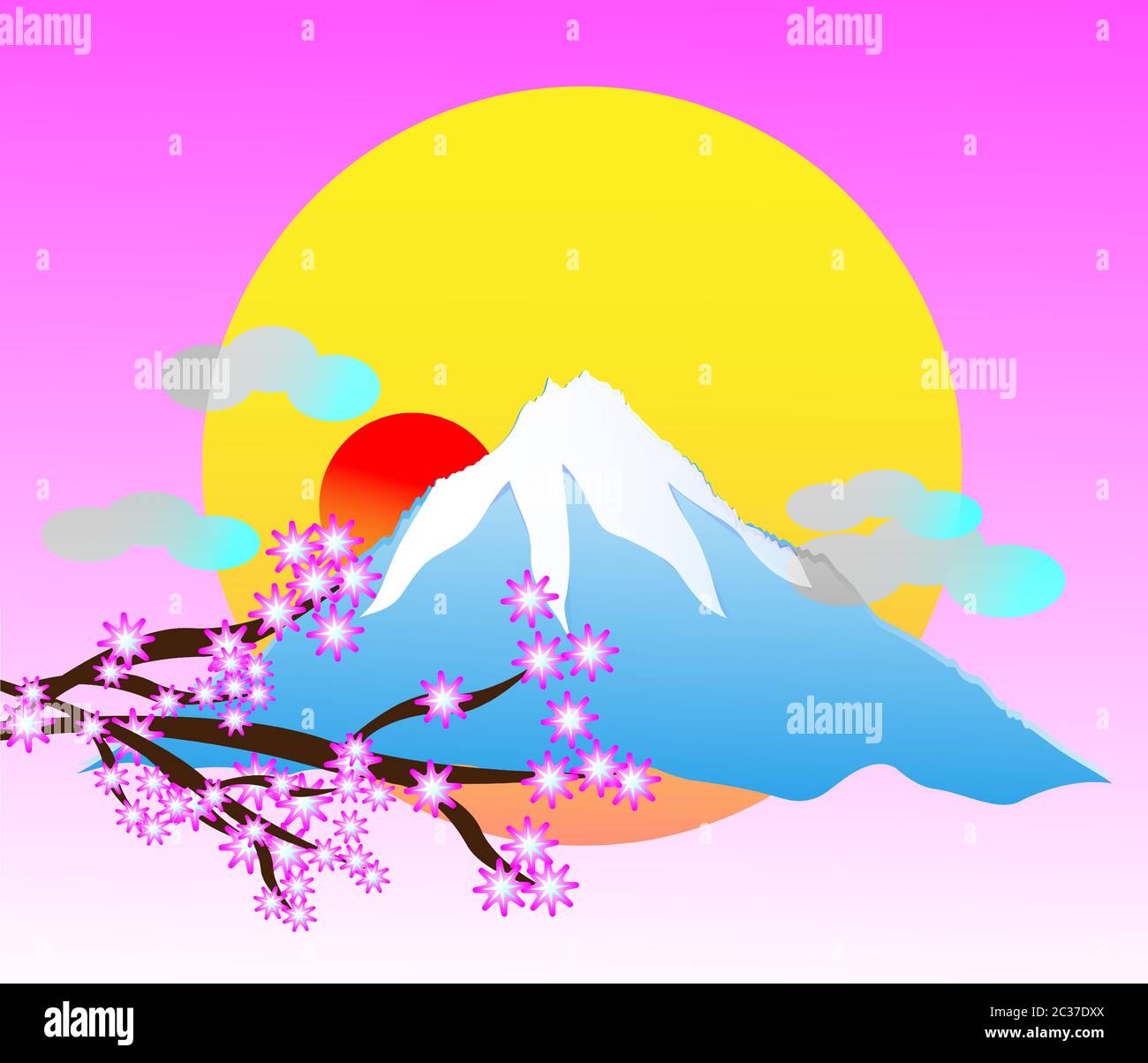 Japan mountain volcano scenery travle background Stock Vector Image ...