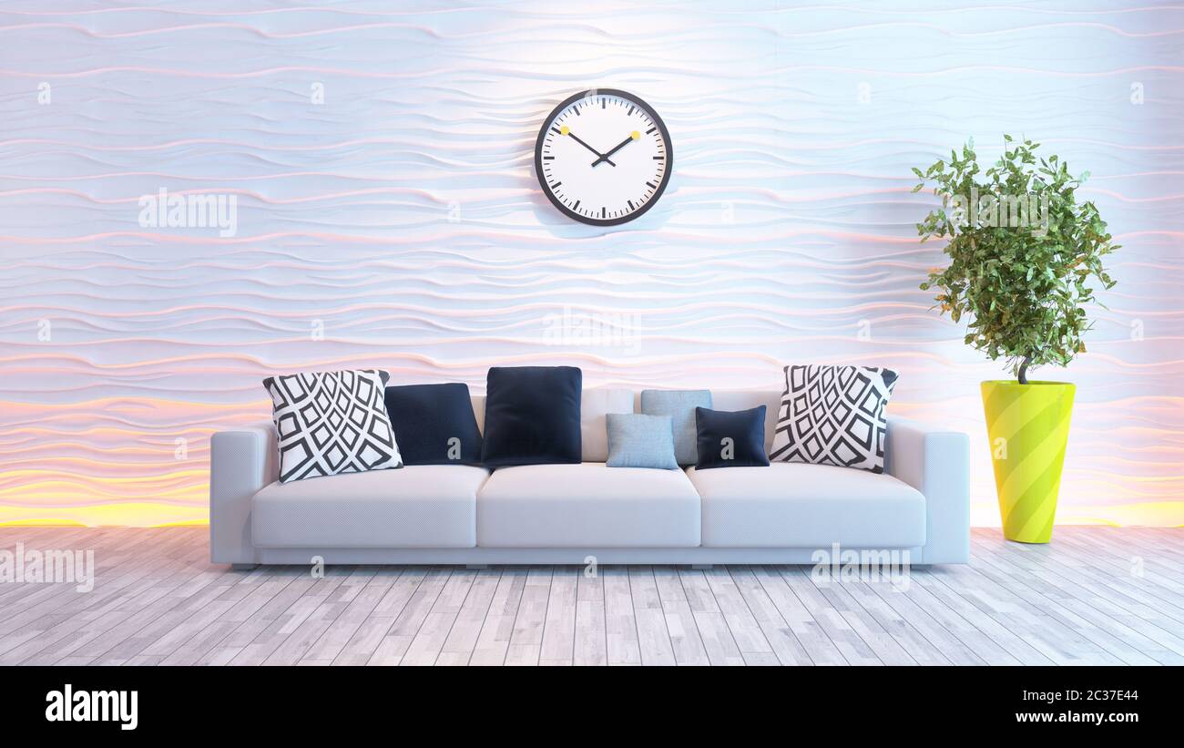 living room or saloon interior design with seat or sofa and wave wall ...