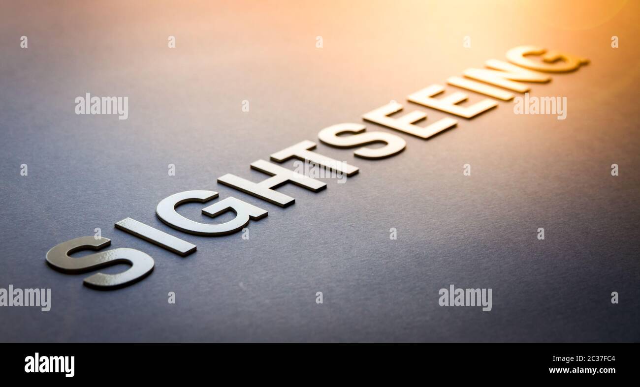 Word sightseeing written with white solid letters on a board Stock ...