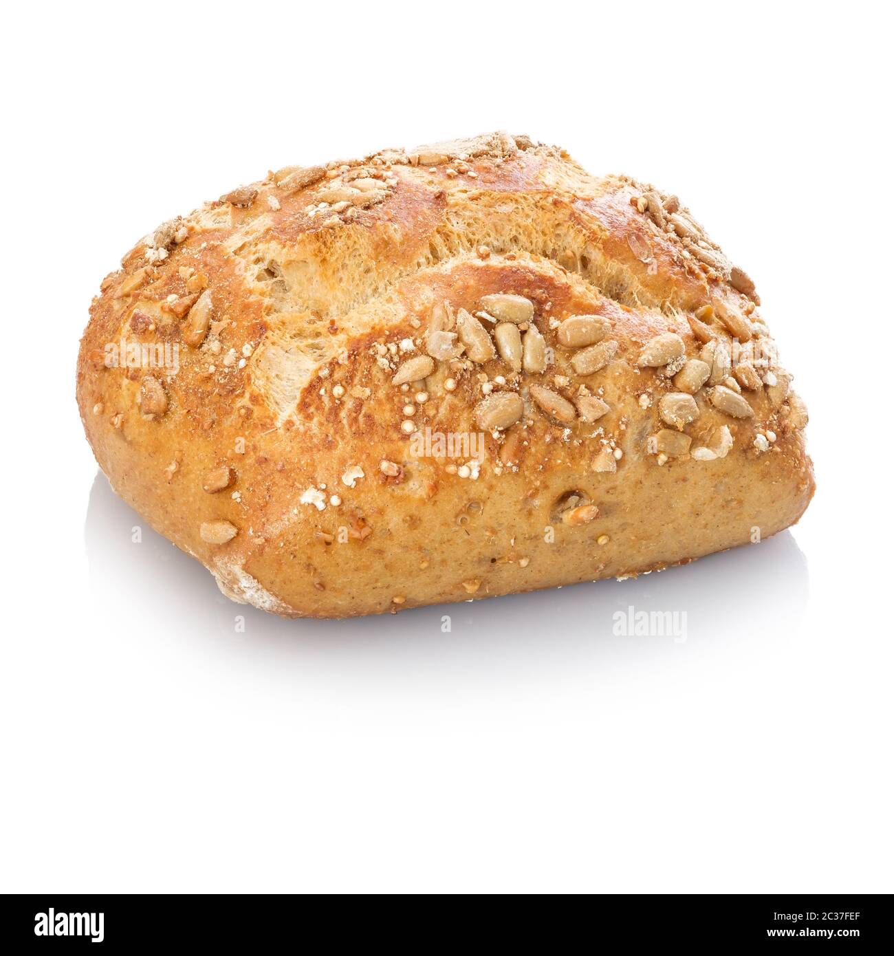 Multi grain roll with sunflower seeds white isolated Stock Photo - Alamy