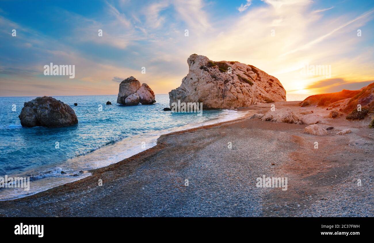 Aphrodite's beach and stone at sunset. The main attraction of Cyprus ...