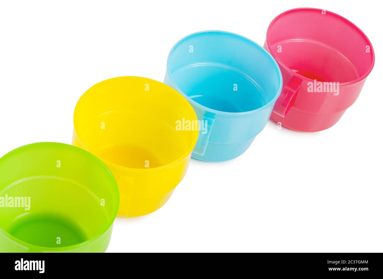 Four colorful plastic cups isolated on white background Stock Photo - Alamy