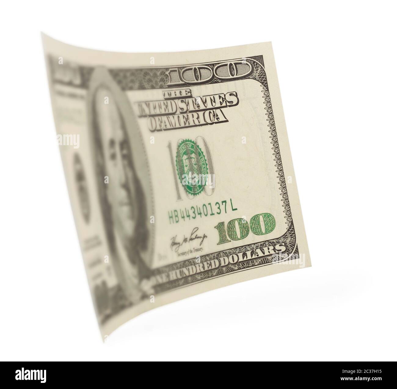 Hundred dollar bills in the long run isolated on white Stock Photo - Alamy
