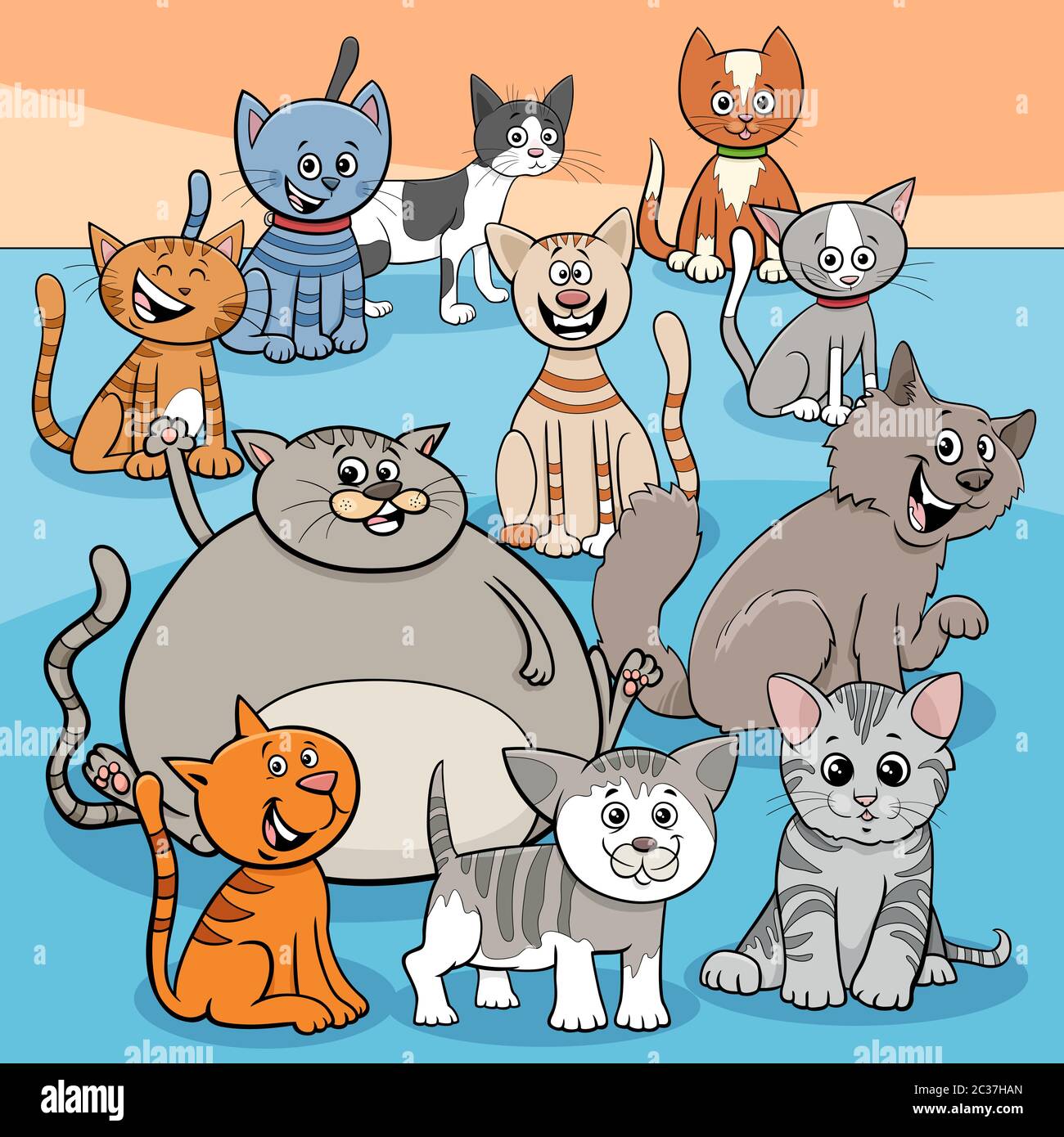 happy cats group cartoon illustration Stock Photo - Alamy
