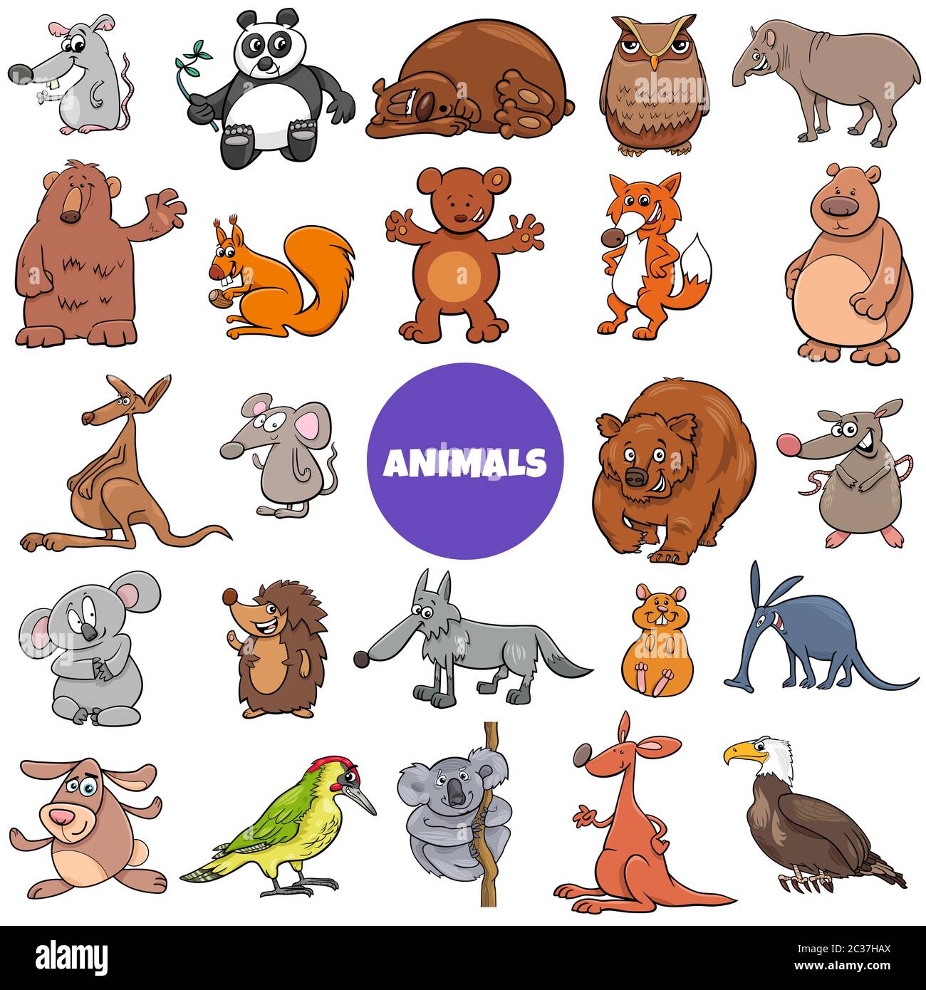 comic wild animal characters large set Stock Photo - Alamy