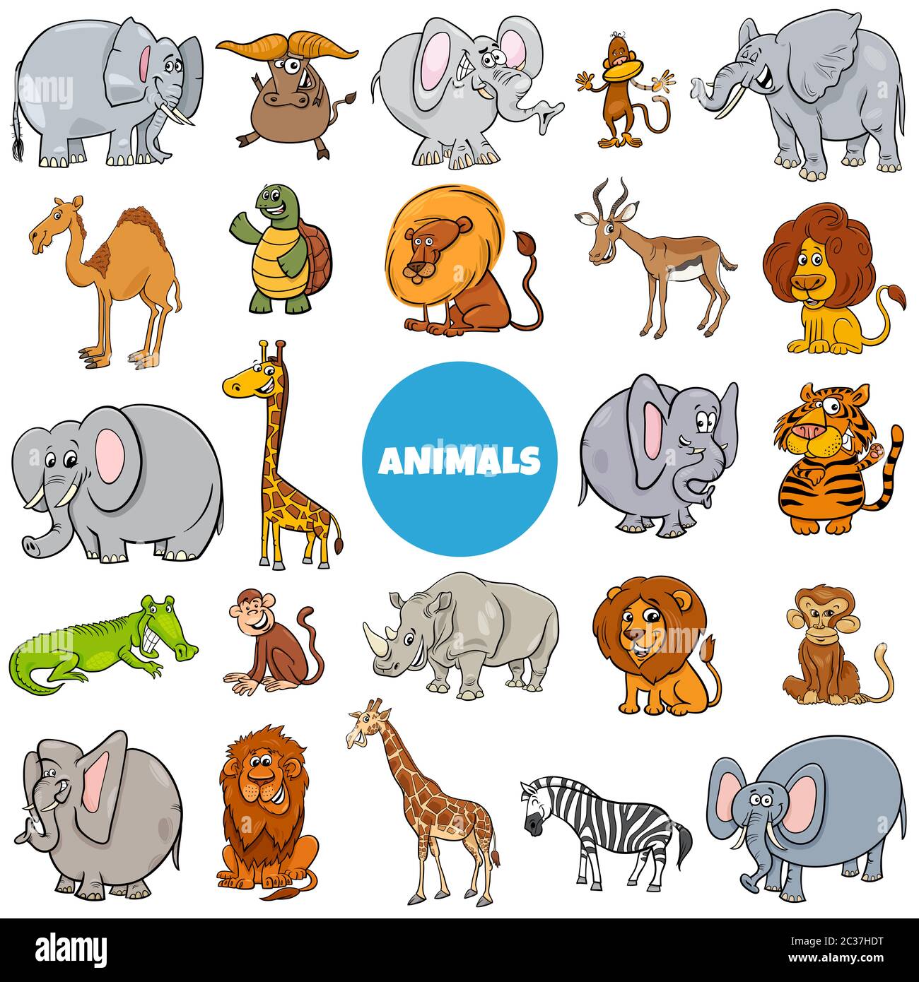 cartoon wild animal characters large set Stock Photo - Alamy
