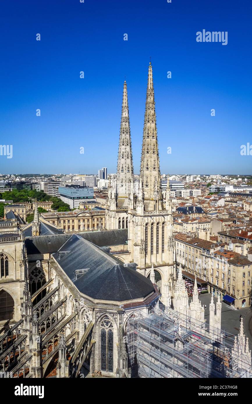 City of Bordeaux and Saint-Andre Cathedral Aerial view from the Pey ...