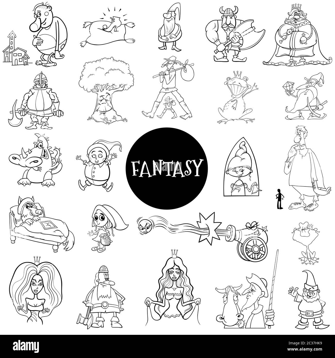 cartoon fantasy characters large set color book page Stock Photo - Alamy