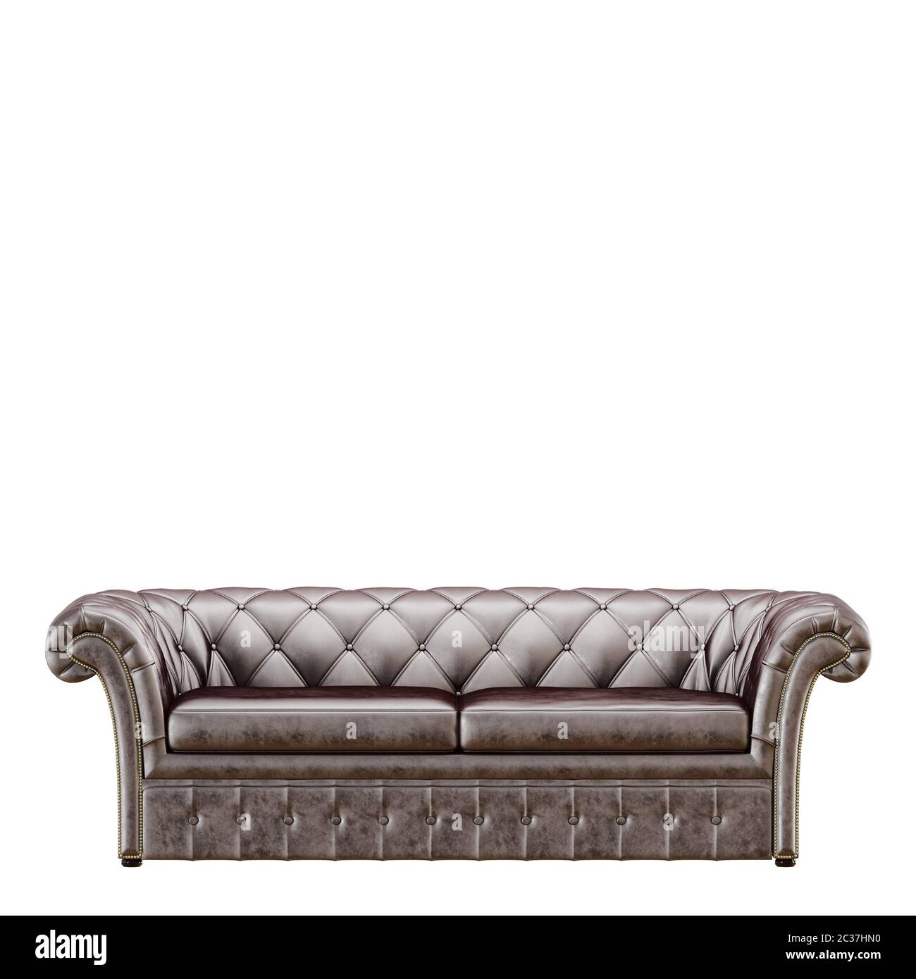 Brown capitone sofa on white background Stock Photo - Alamy