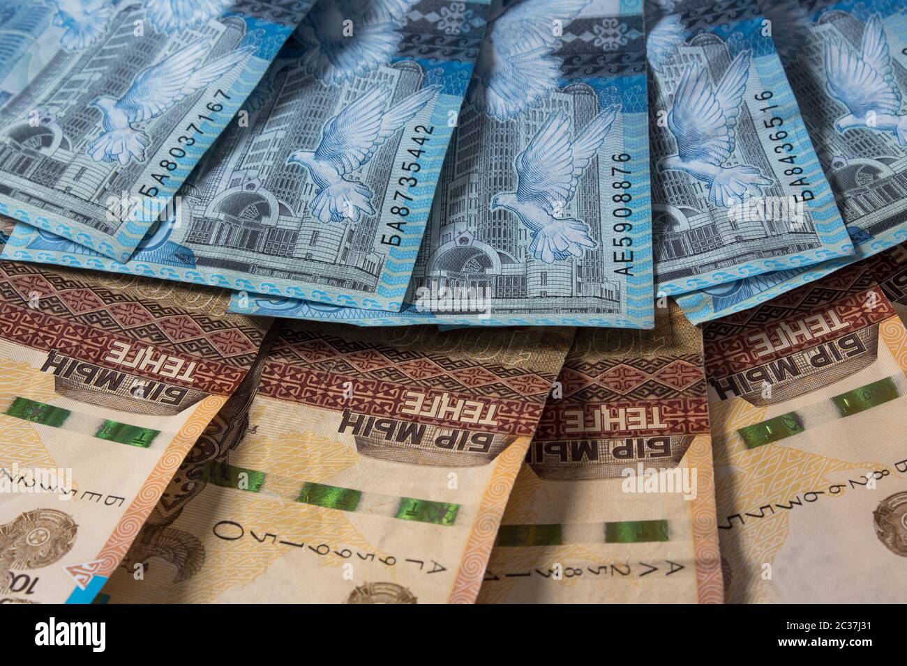 Paper banknotes tenge KZT. Tenge is the national currency of Kazakhstan ...