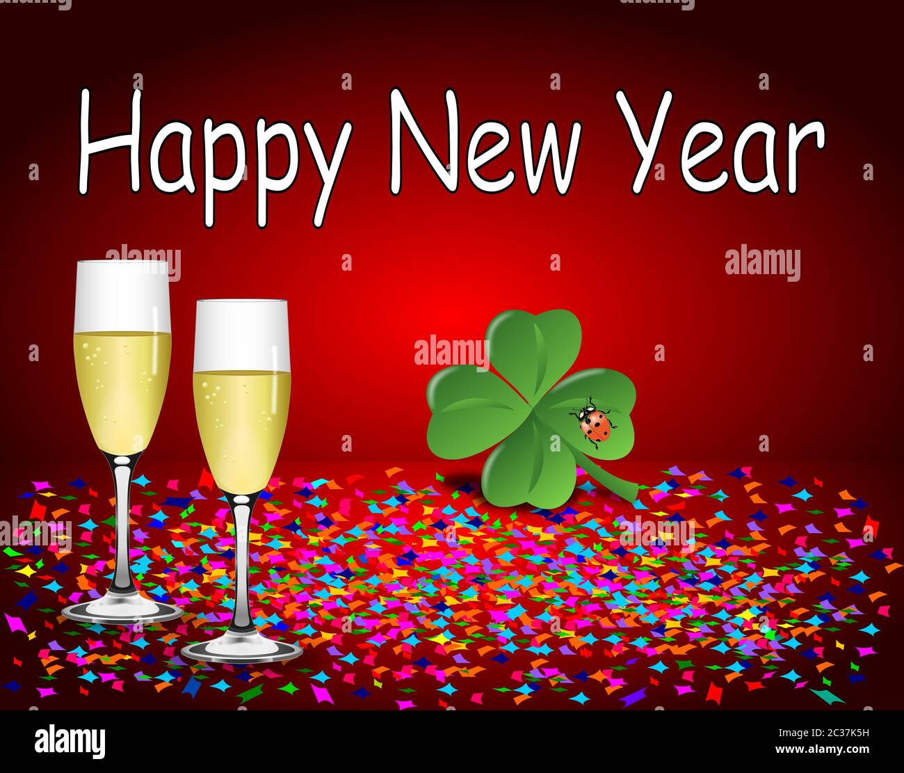 decorative glossy red Happy New Year card â€“ illustration Stock Photo ...