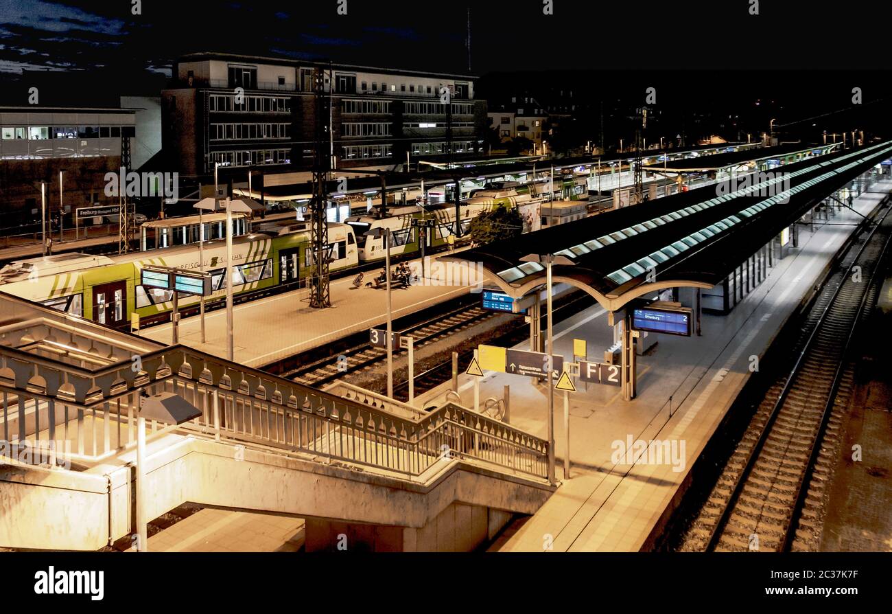 Freiburg train station at night, southern Germany Stock Photo - Alamy