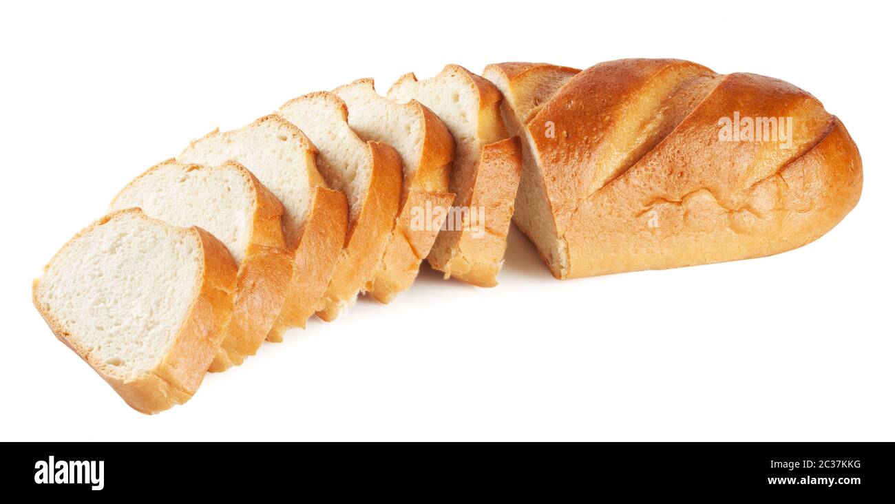 Fresh white loaf with slices isolated on white background Stock Photo ...