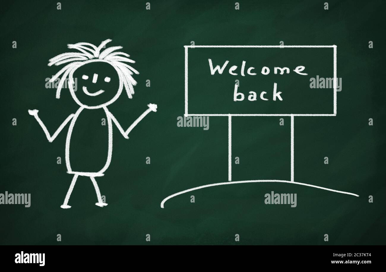 On the blackboard draw character and write Welcome back Stock Photo - Alamy
