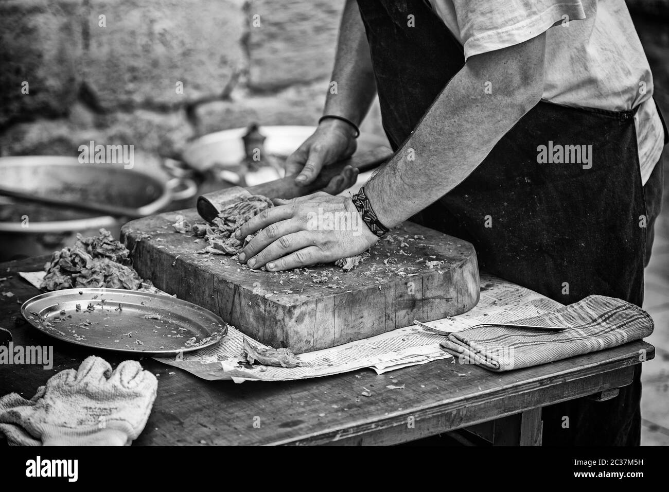 Cooked meat detail Black and White Stock Photos & Images - Alamy