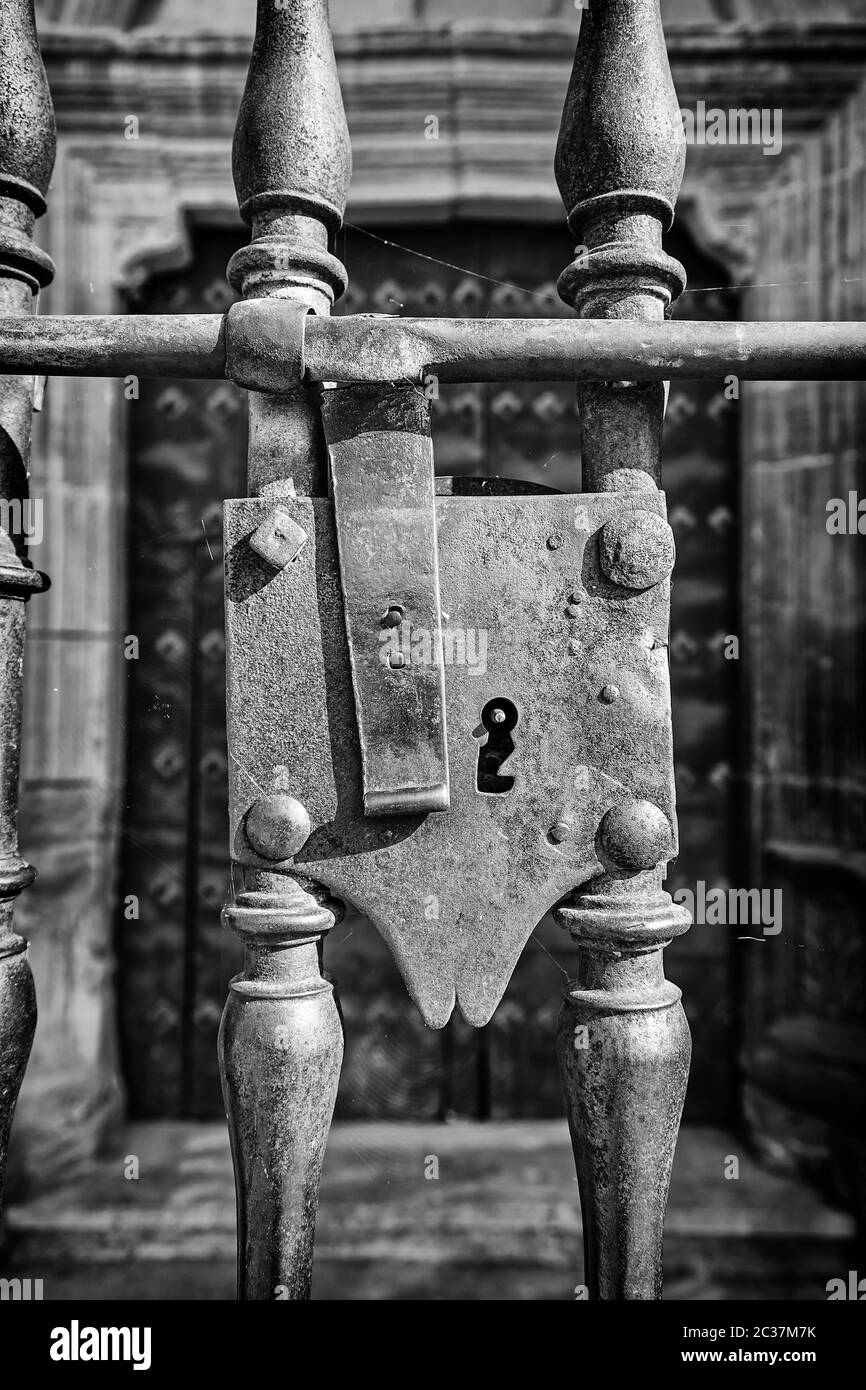 Old lock gothic, detail of an old metal lock, art and history ...