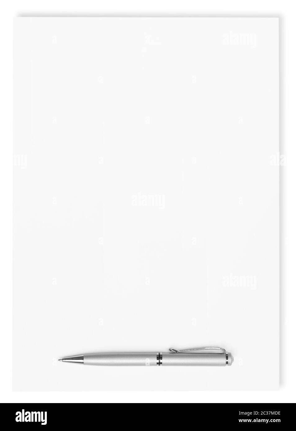 Clean sheet with a pen isolated on white background Stock Photo - Alamy