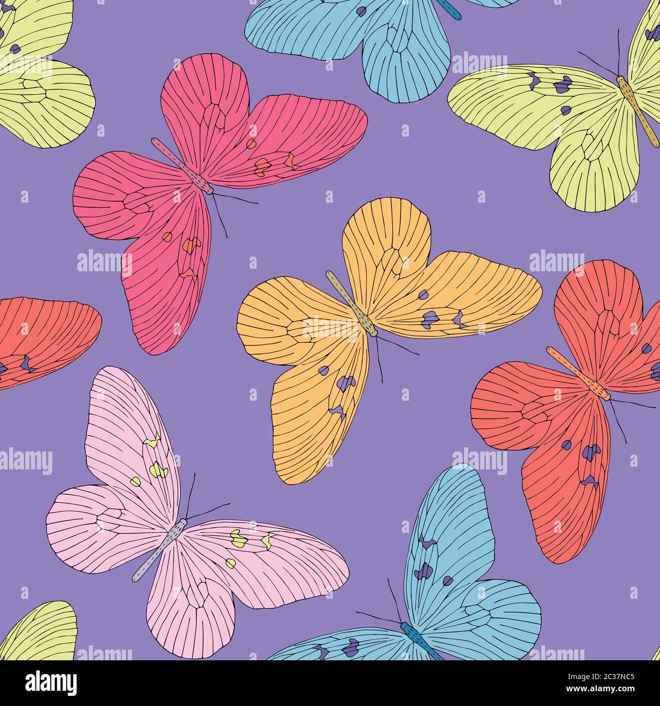 Hand drawn butterfly seamless pattern. Vector illustration Stock Photo ...