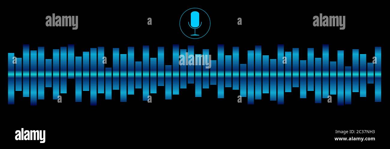 blue Voice Recognition with a microphone and soundwaves - illustration ...