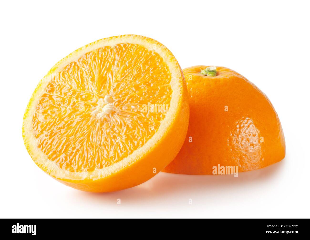 Sliced orange halves isolated on white background Stock Photo - Alamy