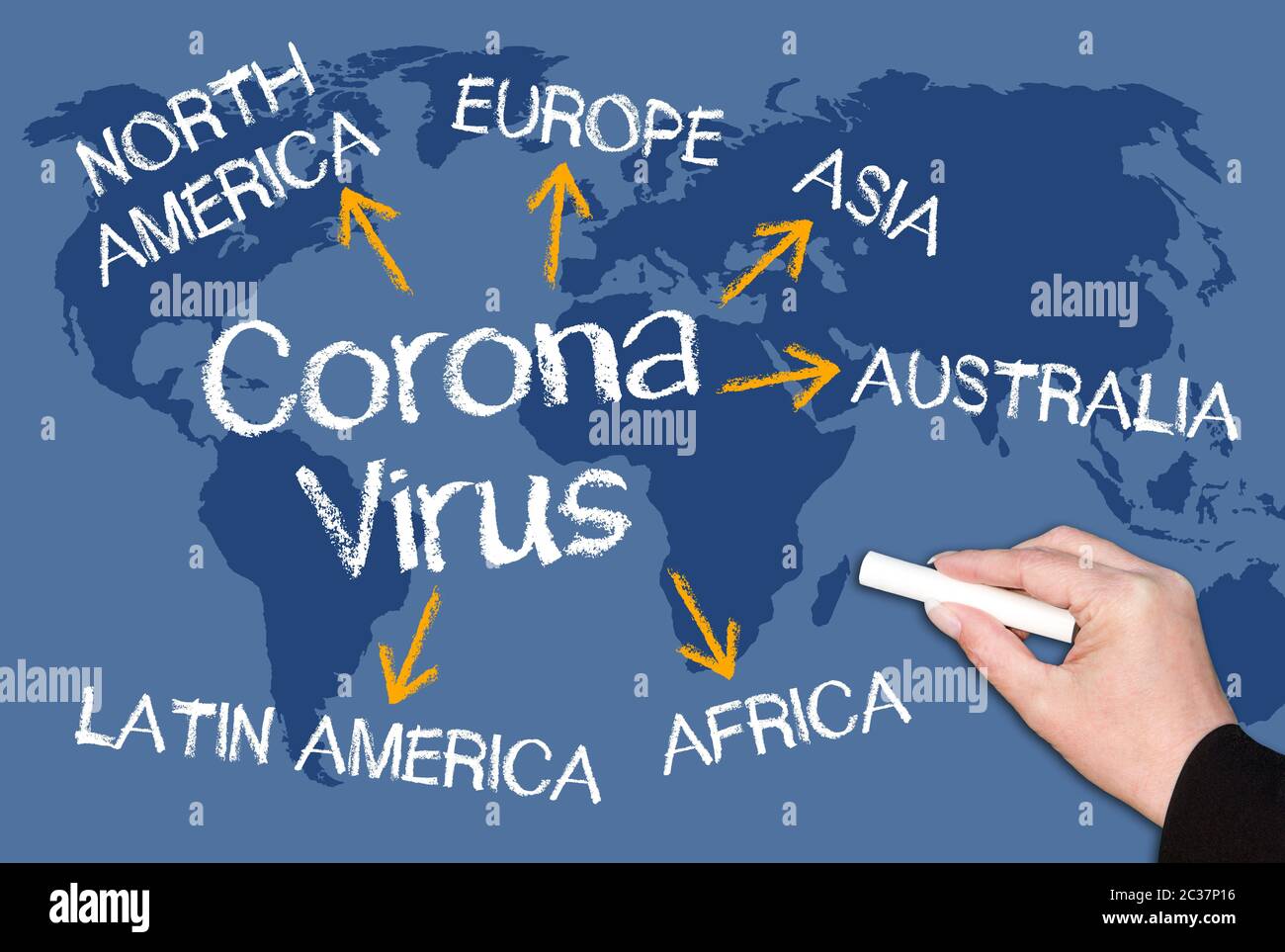 Coronavirus concept on blue world map background, global viral disease ...