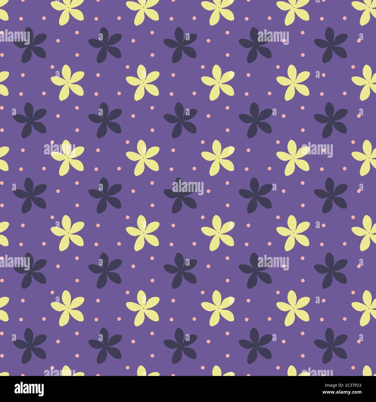 Ultra violet seamless pattern with flowers and dots. Vector ...