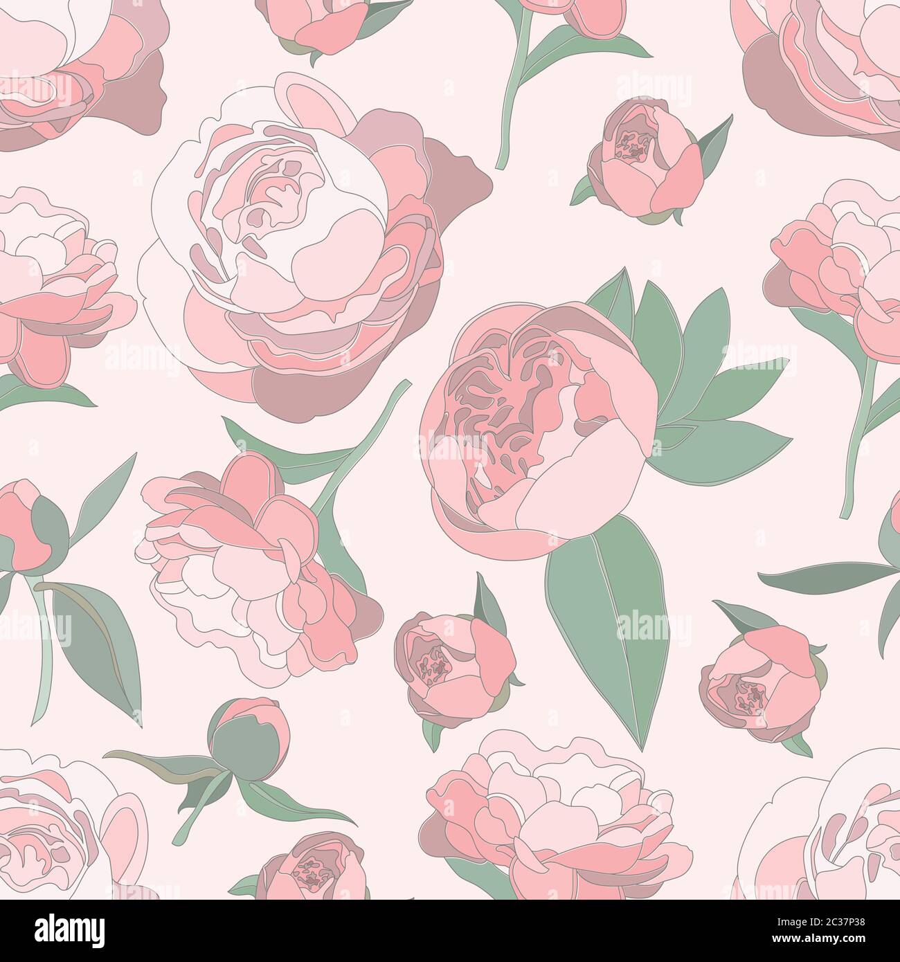Vector botanical seamless pattern. Pink peony botanical flower concept ...