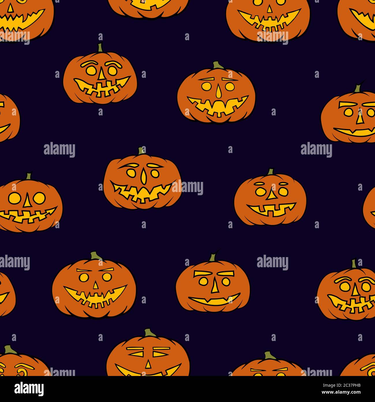 hand drawn jack-o-lantern seamless pattern - halloween background Stock ...