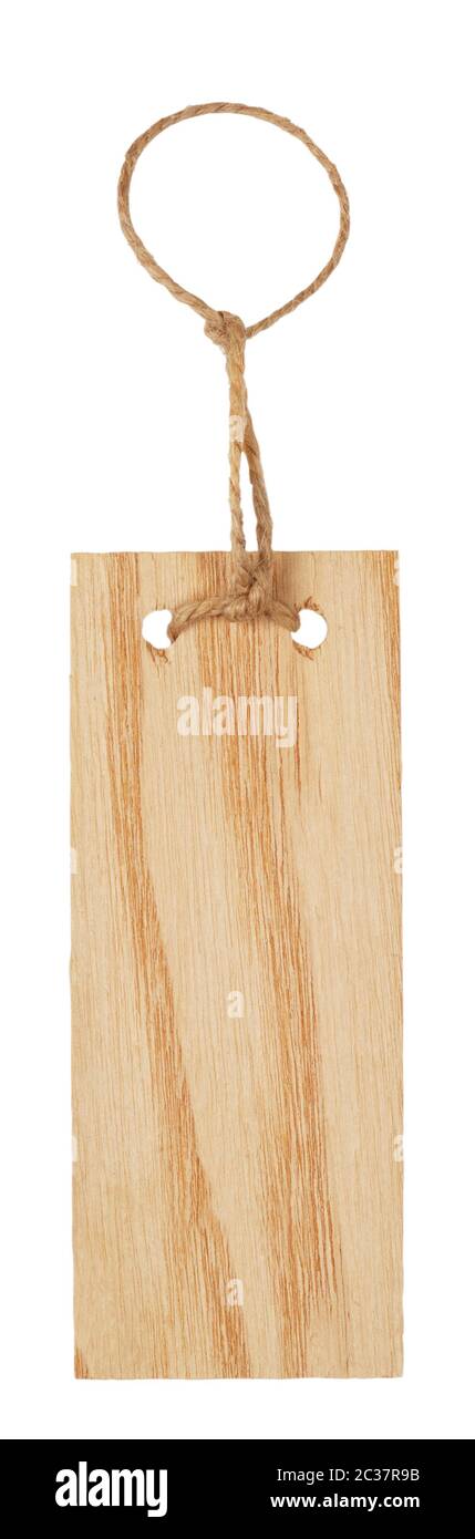 Wooden label with rope isolated on white background Stock Photo - Alamy