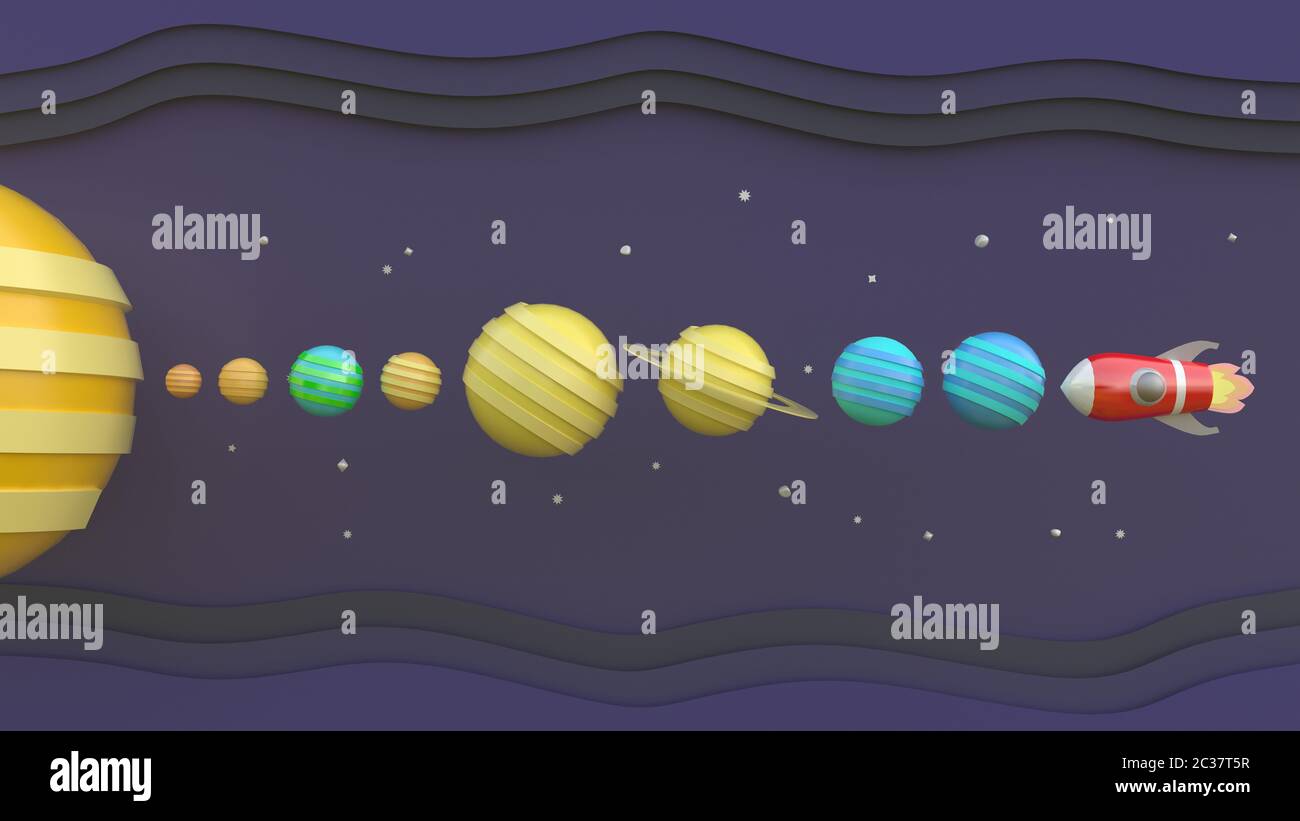 3D rendering, 3D illustrator, red spaceship, cartoon in space With ...