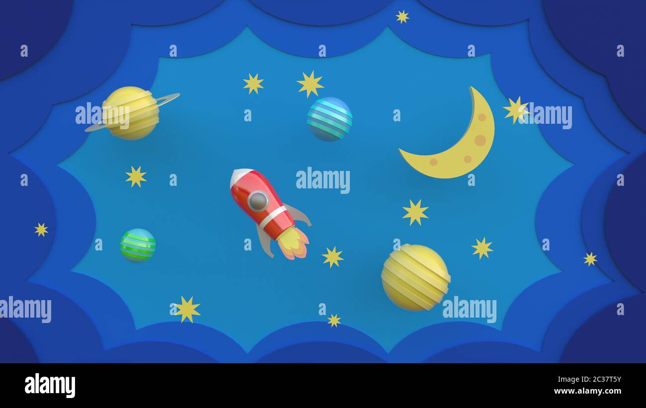 3D rendering, 3D illustrator, red spaceship, cartoon in space With ...