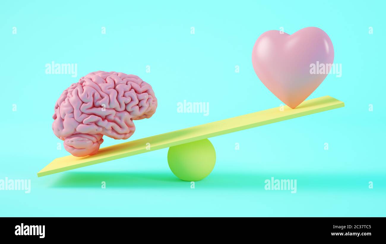 Brain versus heart 3d rendering Stock Photo - Alamy
