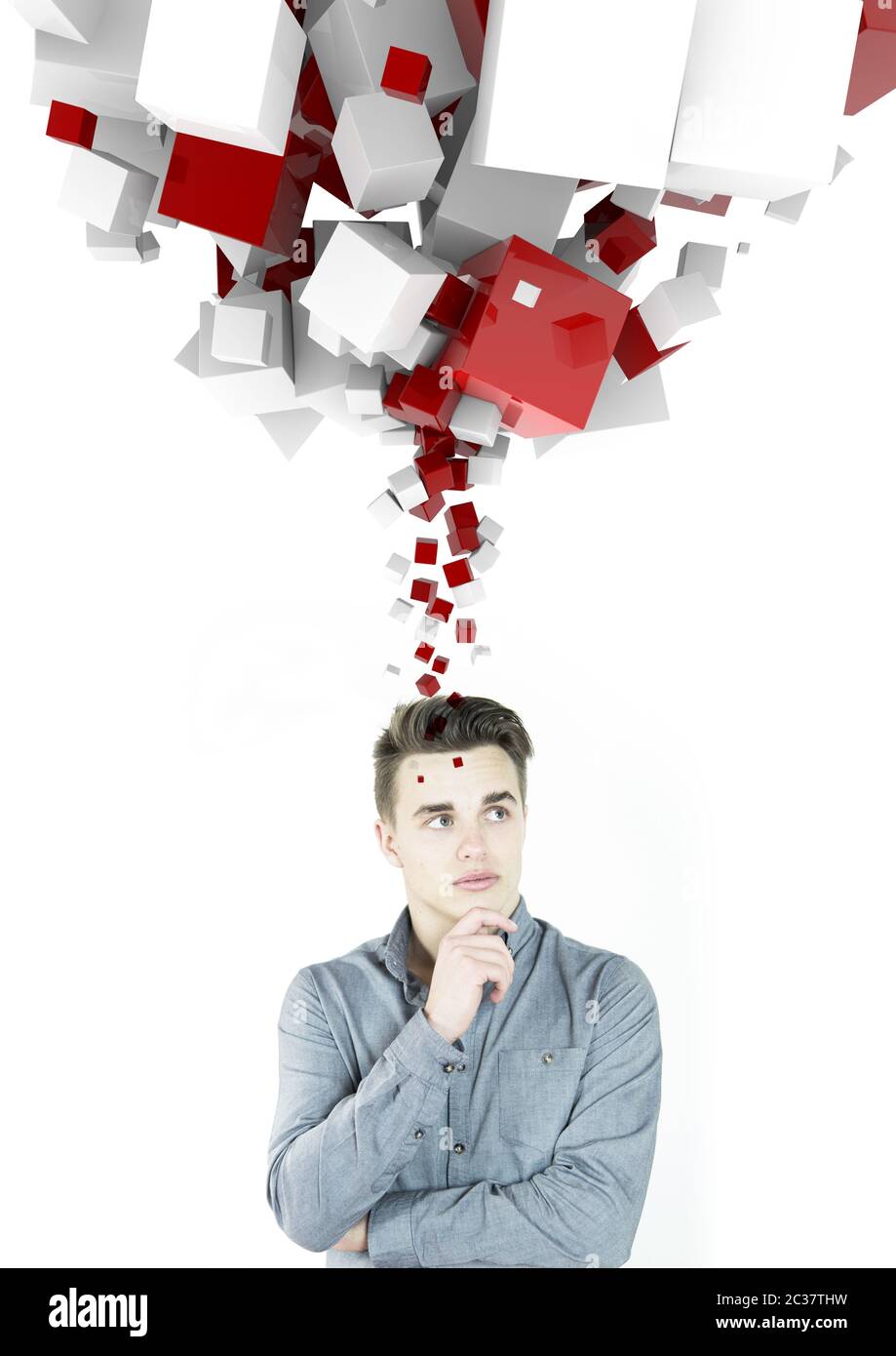 Man thinking abstract cubes 3d rendering Stock Photo - Alamy