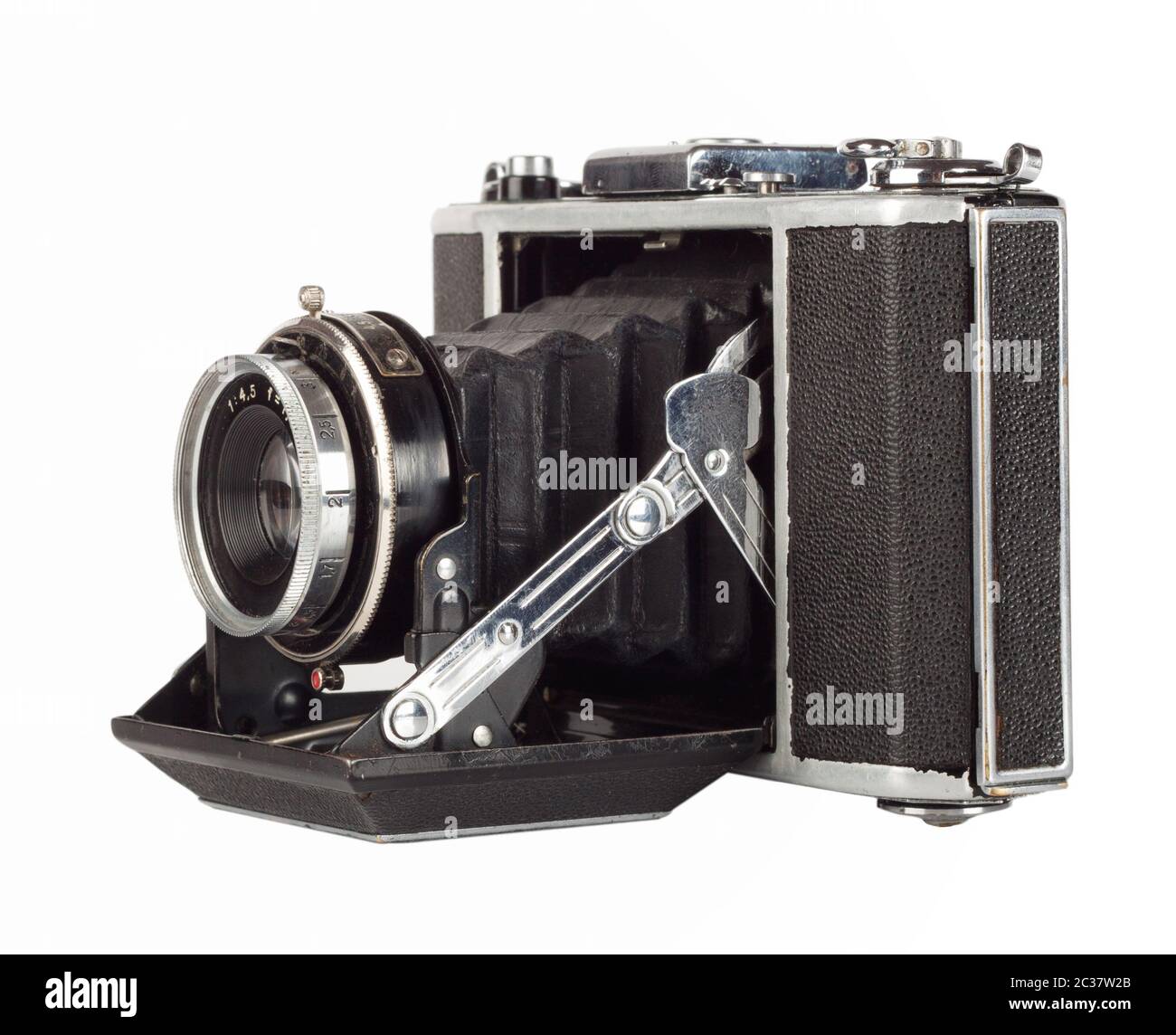 Old scratched camera isolated on white background Stock Photo - Alamy