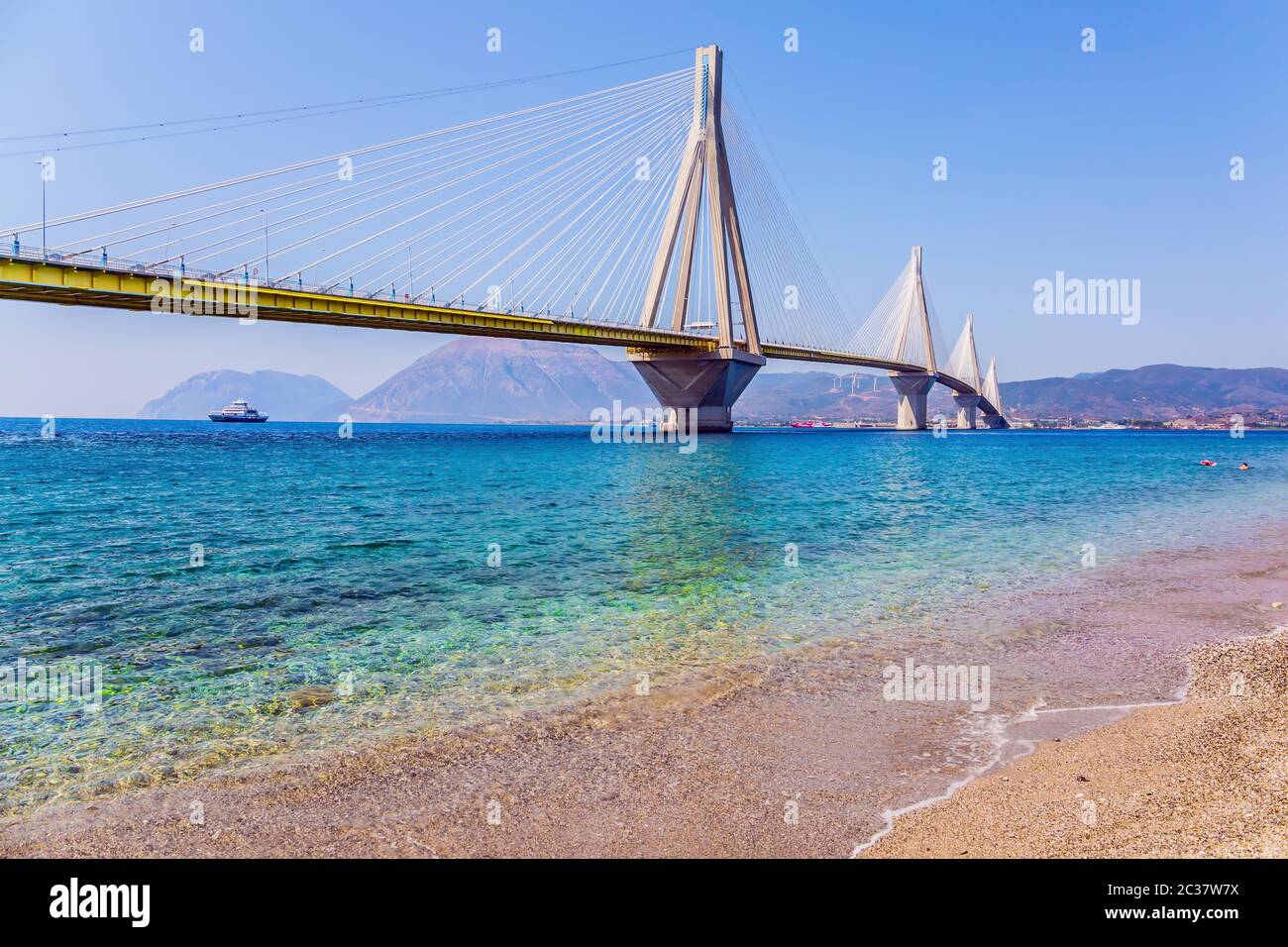 Sandy beach on the Gulf of Corinth Stock Photo - Alamy