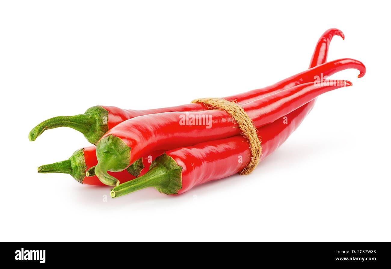 Bunch red hot peppers isolated on white background Stock Photo - Alamy